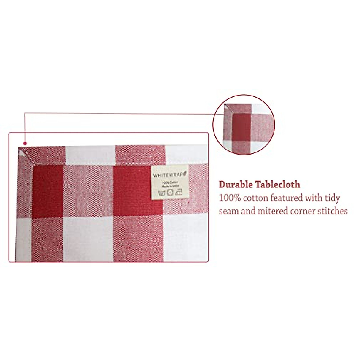 WHITEWRAP Buffalo Check Tablecloth |Red and White|60”x90”| Indoor Outdoor, Restaurant, Hotel Quality| Gingham Table décor | Table Protector for Picnic, Party and Dinner| Tabletop Washable Farmhouse