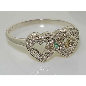 925 Sterling Silver Natural Emerald Womens Sweetheart Ring - Sizes 4 to 12 Available