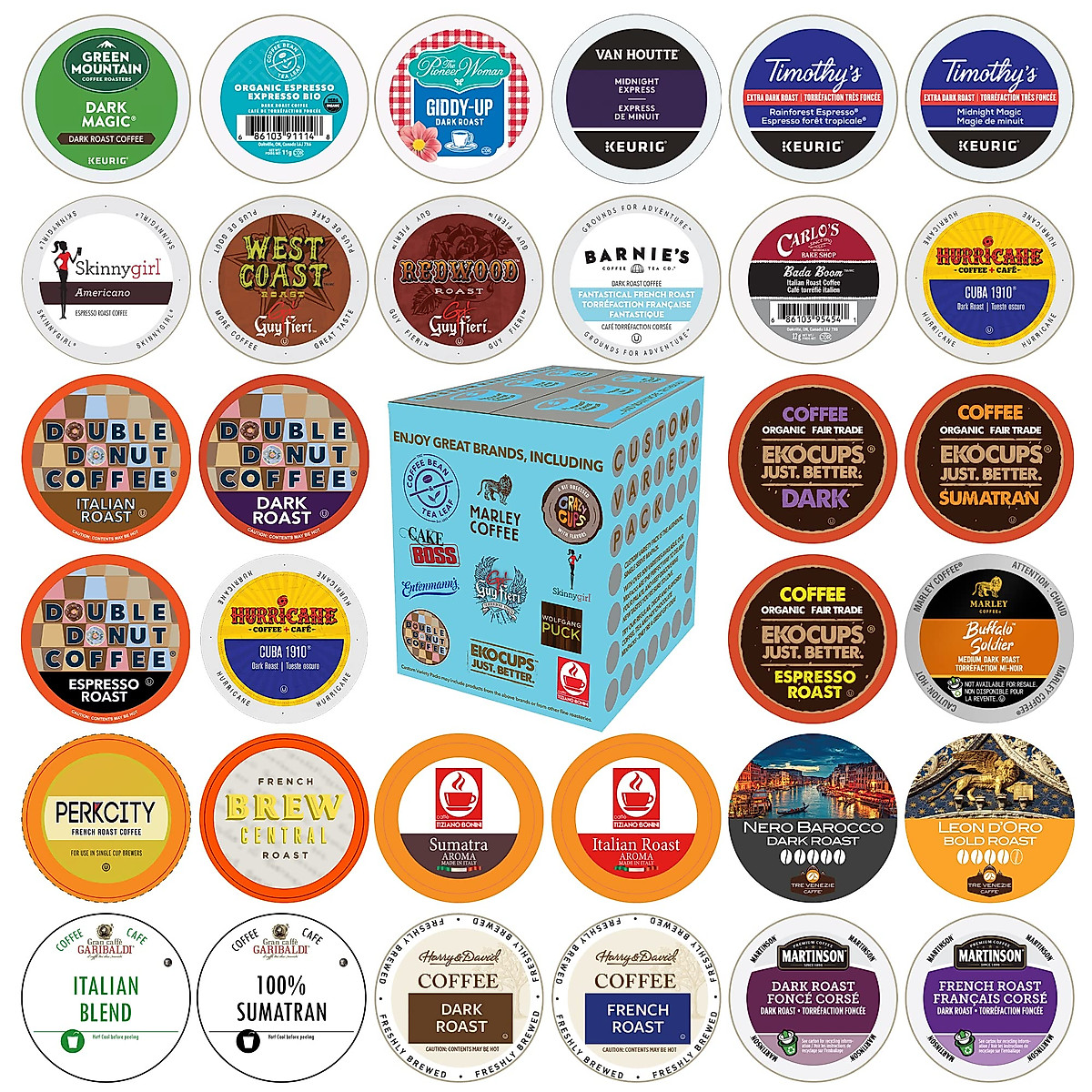 Custom Variety Pack Coffee Pod Variety Pack, Dark Roast and Bold Flavors, Single Serve Cups for Keurig K-Cup Machines - Robust Assortment with No Duplicates, 30 Count - Great Coffee Gift