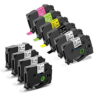 4 Clear + 6 Multicolor Label Maker Tape Replacement for Brother 12mm 0.47 Laminated TZ Tape