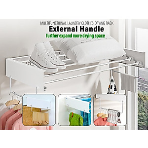 MaiHongda Invisible Wall Mounted Laundry Clothes Drying Rack Clothing Retractable Wall Hanger Collapsible Hanging Towel Holder for Laundry Bathroom Indoor/Outdoor(White,5 Rods,32")