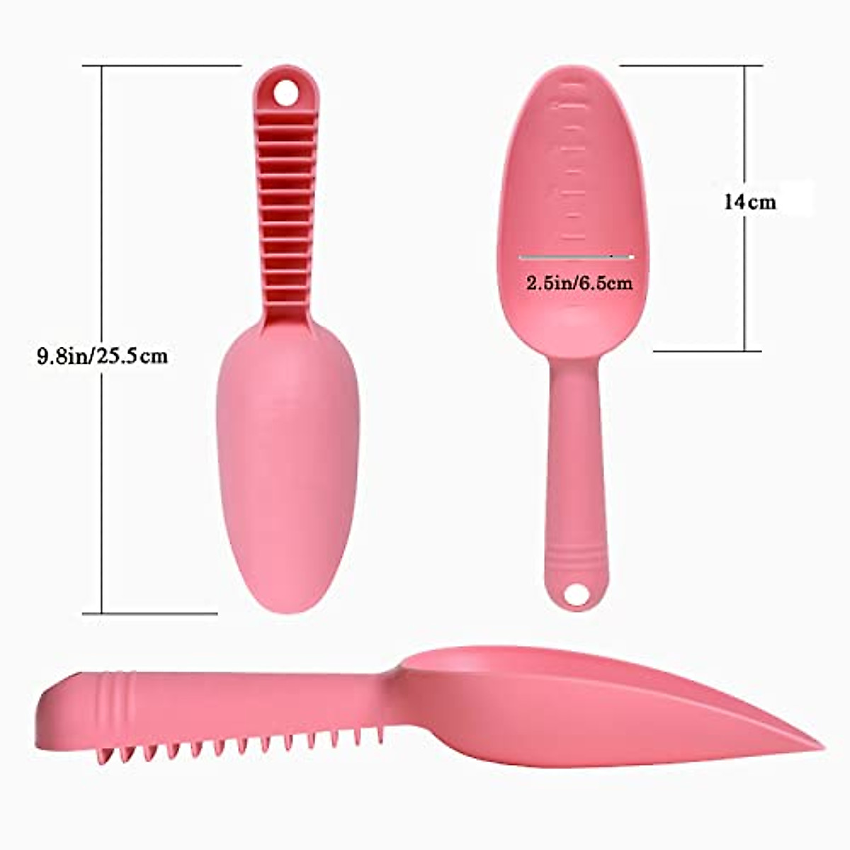 2Pcs Plastic Garden Soil Scoops, Muti-Functional Homegrown Gardening Tool Flowerpot Shovel, Bonsai Soil Scoops, Flowerpot Transplanting Digging Tool , Pet Food Scoop, Beach Sand Scoop (Blue+Pink)