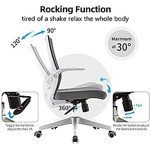 SIHOO Ergonomic Office Chair, Swivel Desk Chair Height Adjustable Mesh Back Computer Chair with Lumbar Support, 90° Flip-up Armrest (Grey)