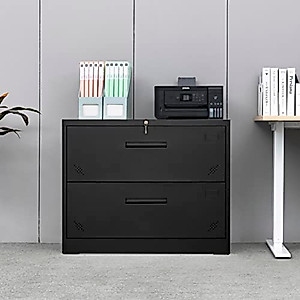 Approgreent Lateral File Cabinet with 2 Drawer, Filing Cabinet for Home Office, Metal File Cabinet with Lock, A4-Size/Letter-Size/Legal-Size, Black