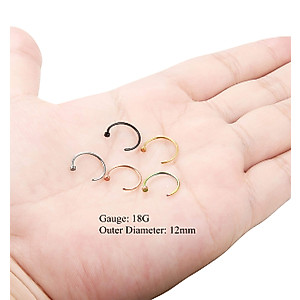 Jstyle 18G 5 Pcs a Set 316L Stainless Steel Nose Rings Hoop Nose Piercing Body Jewelry 9.5mm