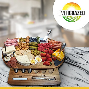 Acacia Cheese Board Set - Large Charcuterie Boards & Cheese Board and Knife Set - Kitchen Wine Meat Cheese Platter - Unique Thanksgiving, Christmas, Holiday, Anniversary or Wedding Gift