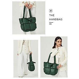 ZOSIVEB Large Puffer Tote Bag Winter Soft Puffer Down Padding Shoulder Bags Trendy Luxury Quilted Padded Handbags for Women (White)