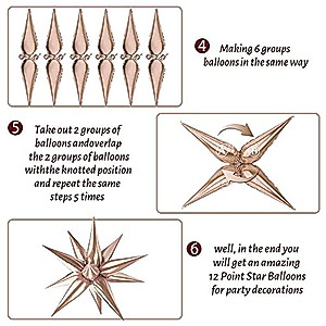 Moukiween 12 Point Star Balloons- 50 Pcs Explosion Star Foil Balloons, 3D Starburst Cone Mylar Balloons for Party Supplies Christmas Birthday Wedding Baby Shower Photo Booth Champagne Gold