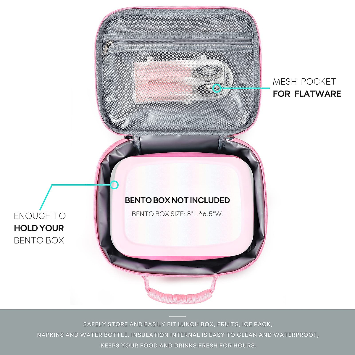 mibasies Kids Lunch Bag for Girls Toddler Sparkle Lunch Box for School Travel, Pink Blue Rainbow