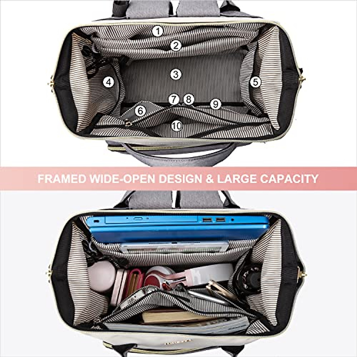 LOVEVOOK Laptop Backpack Purse for Women, 18 Inch Computer Business Stylish Backpacks, Doctor Nurse Bags for Work, Casual Daypack Backpack with USB Port, White-Grey