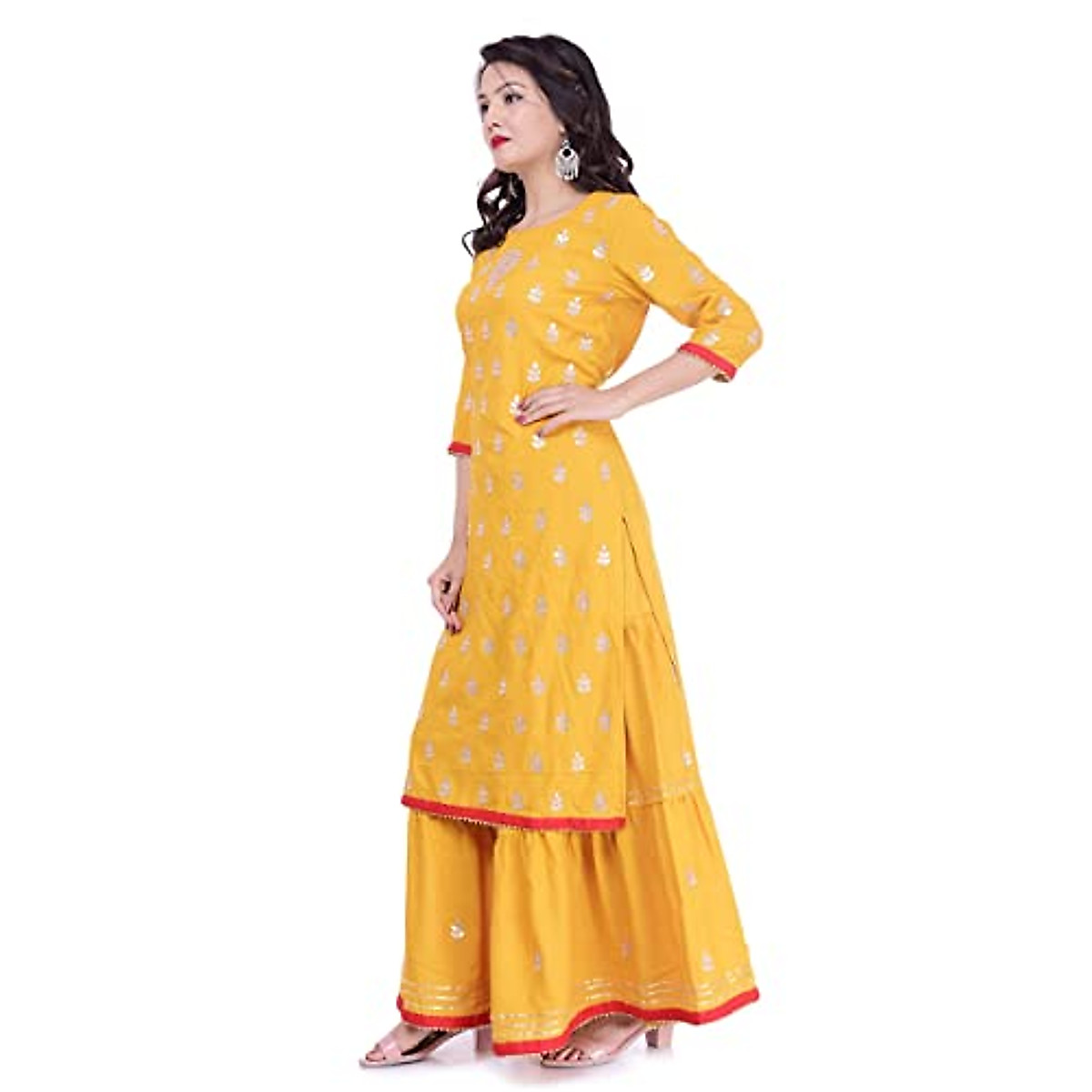 Trust of Deal Women's Rayon Kurti Hand Work Gotta Patti Palazzo Set, Yellow (as1, alpha, 3x_l, regular, regular, 3XL)