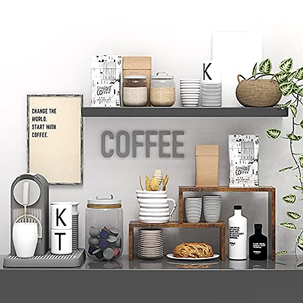 GiftGo 2 Tier Stackable Expandable Corner Spice Rack for Kitchen Countertop Cabinet & Pantry Organizer Rustic Brown Wooden Corner Shelf Rack for Desktop Storage