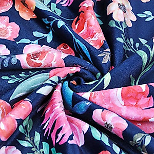 HOMRITAR Baby Blanket for Girls Super Soft Double Layer Minky with Dotted Backing, Elegant Receiving Blanket with Pink Floral Multicolor Printed Blanket 30 x 40 Inch(75x100cm), Navy Blue