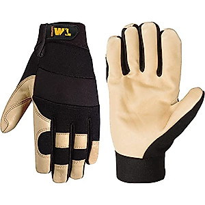 Wells Lamont Men's Hi-Dexterity Hybrid Leather Work Gloves | Stretch Fit | Large (3214L) , Black