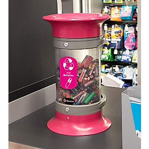 Glasdon C-Thru 5Q Battery Collection Tube (Magenta) – Small Countertop Battery Recycling Tube – Transparent & Pink 5Q Battery Recycling Bin