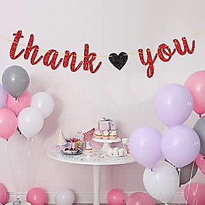 Thank You Banner - Red Glitter Sign for Engaged - Wedding - Bridal Shower Bunting Thanksgiving Photo Booth Props