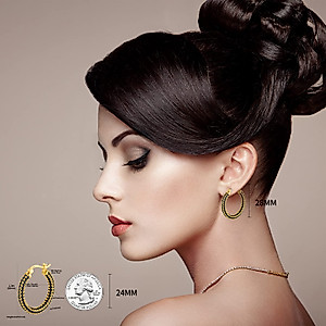 925 Sterling Silver Post Hoop Earrings for Women Gilrs Black Cubic Zirconia 14K Gold Plated Chunky Gold Hoop Earrings weinuo Jewelry