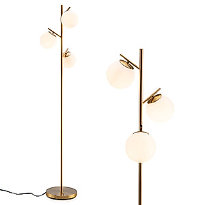 Tangkula 3-Globe Floor Lamp, Modern Freestanding Lamp with Convenient Foot Switch & 3 E26 Bulb Bases, Sturdy Steel Pole, Tall Standing Light for Living Room, Bedroom, Study, Simple Assembly (Golden)
