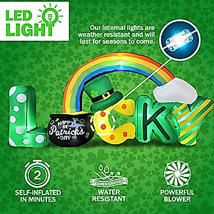 BLOWOUT FUN 6.5 Foot Long St. Patrick Day Inflatable Lucky Letters with Gold Pot and Rainbow Decoration for Indoor Outdoor Blow Up Lawn Yard Decor