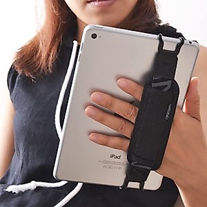 TFY Tablet Security Hand Strap Holder, Compatible with iPad (iPad Mini & Mini 5 & Mini 6 / iPad Air 4 / iPad Air 5 / iPad Pro 9.7Inch) - Samsung Tablets - Nexus 7 / Nexus 10 and More (Black)
