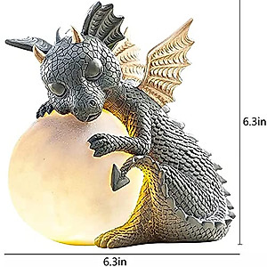G Ganen Garden Dragon Statue, Resin Dinosaur Outdoor Sculptures - Cute Garden Dragon Figurines with LED Lights for Home Decor, Patio Lawn Yard Decor