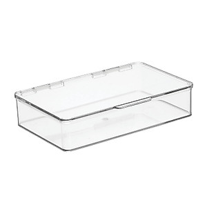 mDesign Shallow Plastic Craft Stackable Storage Organizer w/Hinged Lid - Easy-to-Carry Crayon, Bead, Sewing, Hobby Supply Container - Arts and Crafts Organizer Storage Box - Lumiere Collection, Clear