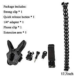 Pellking Jaws Flex Clamp Smartphone Mount with Adjustable Gooseneck（19 Sections） Compatible with iPhone Samsung,and GoPro Hero 10,9,8,7,6,5,4,, 3+, 2, 1, DJI Osmo Action Akaso Camera Mounts