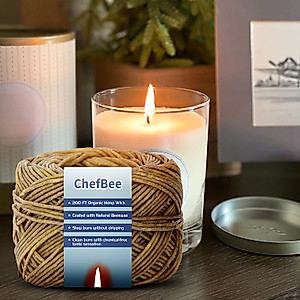 CHEFBEE 200 FT Organic Hemp Wick, Hemp Wick Well Coated Natural Beeswax for Hemp Wick Lighter or Candle Making, Slow Burn, No Dripping, Standard Size(1.1mm)