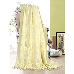 Throw Blanket With Fringes In Diamond Design 50x60 Inch -Lime Yellow Cotton Throw For Sofa, Chair, Bed, & Everyday Use, Well crafted for durability, Farmhouse Throw,All Season Throw Blanket