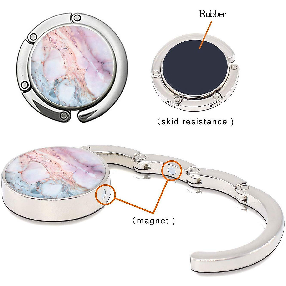 Foldable Purse Hook Womens Bag Table Hanger Collection Desk Hooks for Purse (4pack Pretty Marble Hook)