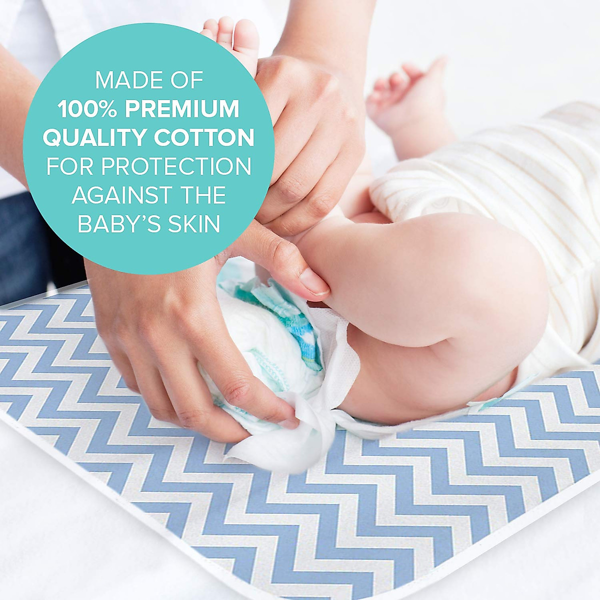 Kushies Deluxe Waterproof Changing Pad Liners - 20 x 30 inches Baby Changing Table Liners - Baby Changing Pads - Diaper Changing Flat Liner Pad Waterproof Portable (Blue Chevron)