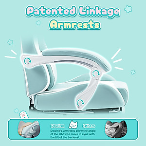 Dowinx Gaming Chair Cute with Cat Ears and Massage Lumbar Support, Ergonomic Computer Chair for Girl with Footrest and Headrest, Comfortable Reclining Game Chair 290lbs for Adult, Teen, Blue Green