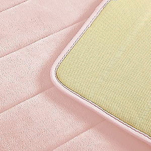 15 Piece Bathroom Shower Curtain set with Memory Foam Bath rugs. 2 Solid Rose Pink Beige Color Modern Design None-Slip Bath Mats Includes12 Roller Ball Hooks Style Carrie (Lite Rose Pink)