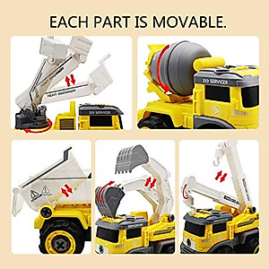 QUN FENG Toy Trucks with Electric Drill Take Apart Toys 6 in 1 Dump Trucks Excavator Toy Transformer Remote Control for 3 Years Old Boys