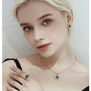 Oval Shaped Swarovski Elements Crystal Pendant Necklace Fashion Jewelry for Women (Rose Gold Emerald Green)