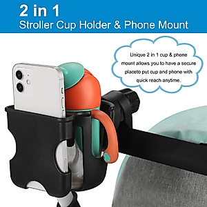 Accmor 2-in-1 Stroller Cup Holder, Universal Cup Holder for Uppababy Nuna Doona Strollers, 360° Rotatable Large Caliber Drinks Holder Cup Holder for Stroller, Bike, Wheelchair, Walker, Scooter
