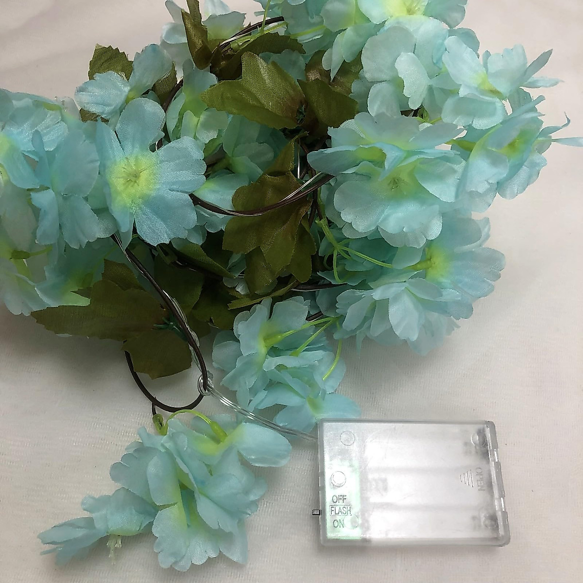 Artificial Cherry Blossoms String Lights Hanging Hydrangea Vines Plant Garland Silk Flower Fairy Light Battery Powered for Home Garden Wedding Party Decor (Blue, 2m/20 Led)