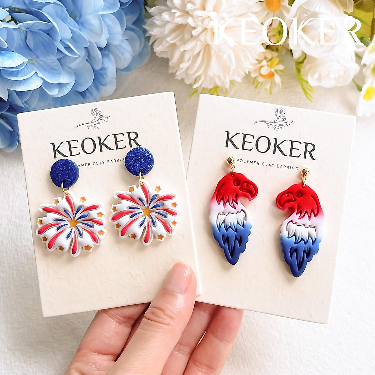 Keoker 4th of July Clay Cutters - 16 Pcs Fourth of July Polymer Clay Cutters, Independence Day Clay Earring Cutters, Stars Clay Cutters for Earrings, USA Letters Clay Cutters.