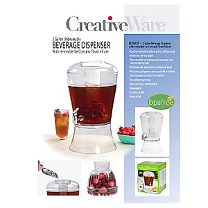 CreativeWare Beverage Dispenser With Ice Cylinder And Fruit Infuser, Clear