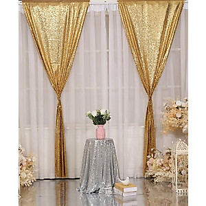 Poise3EHome Gold Sequin Backdrop Curtains, 4 Panels Gold Sequin Backdrop, 2FTx8FT Sequin Curtains for Party Wedding Sequence Backdrop