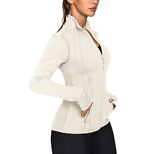 GYM RAINBOW Women's Lightweight Running Jackets Cottony-Soft 4-Way Stretch Zip up Slim Fit Workout Yoga Athletic Jacket(A-Ivory White,Small)