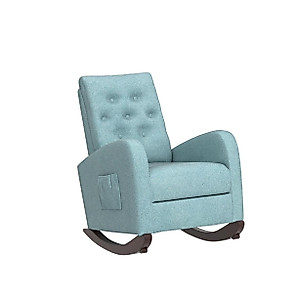 Merax Modern Mid-Century Tufted Nursery Rocking Chair Comfy Velvet Accent Glider Armchair with High Wingback for Living Room Bedroom Grey, Set of 1, Dark Gray