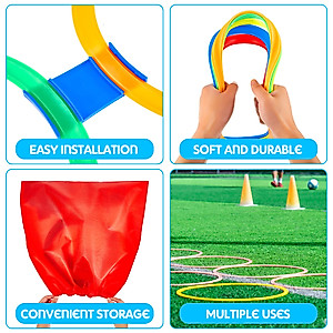 Hopscotch Game Outdoor Games for Kids 10 Plastic Rings 5 Colored and 18 Connectors 4 Bean Bags Indoor or Outdoor Game Obstacle Course for Kids Training (Circle)