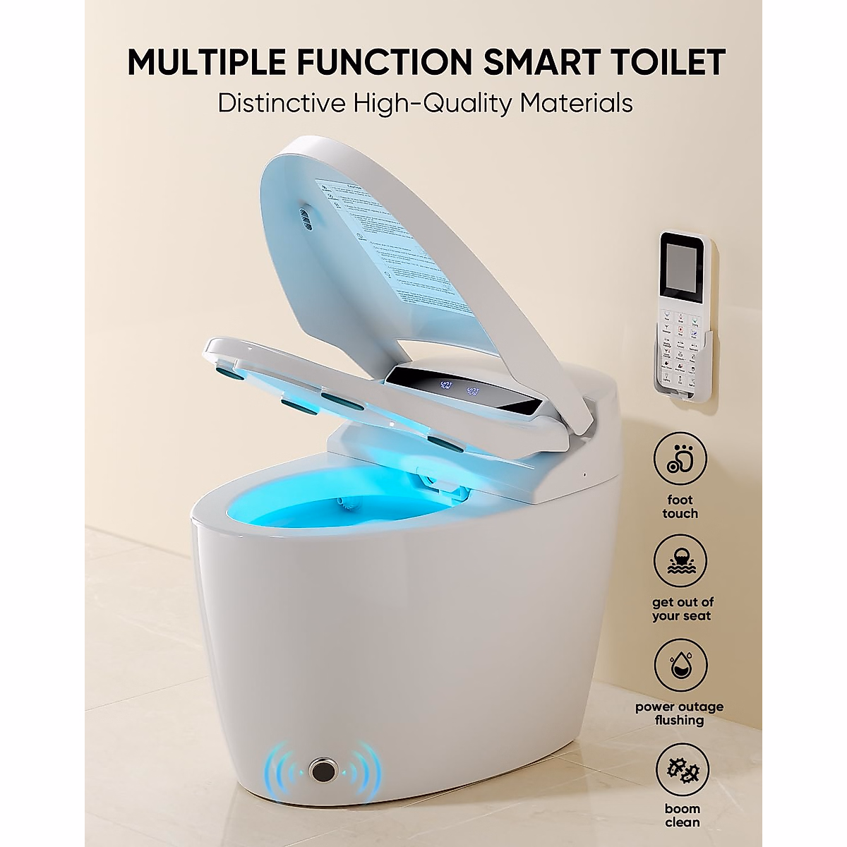 LOUPUSUO Smart Toilet, Tankless Toilet with Warm Water Sprayer and Dryer, Foot Sensor Operation, Heated Bidet Seat, Smart Toilet Bidet Toilet with Fahrenheit LED Display