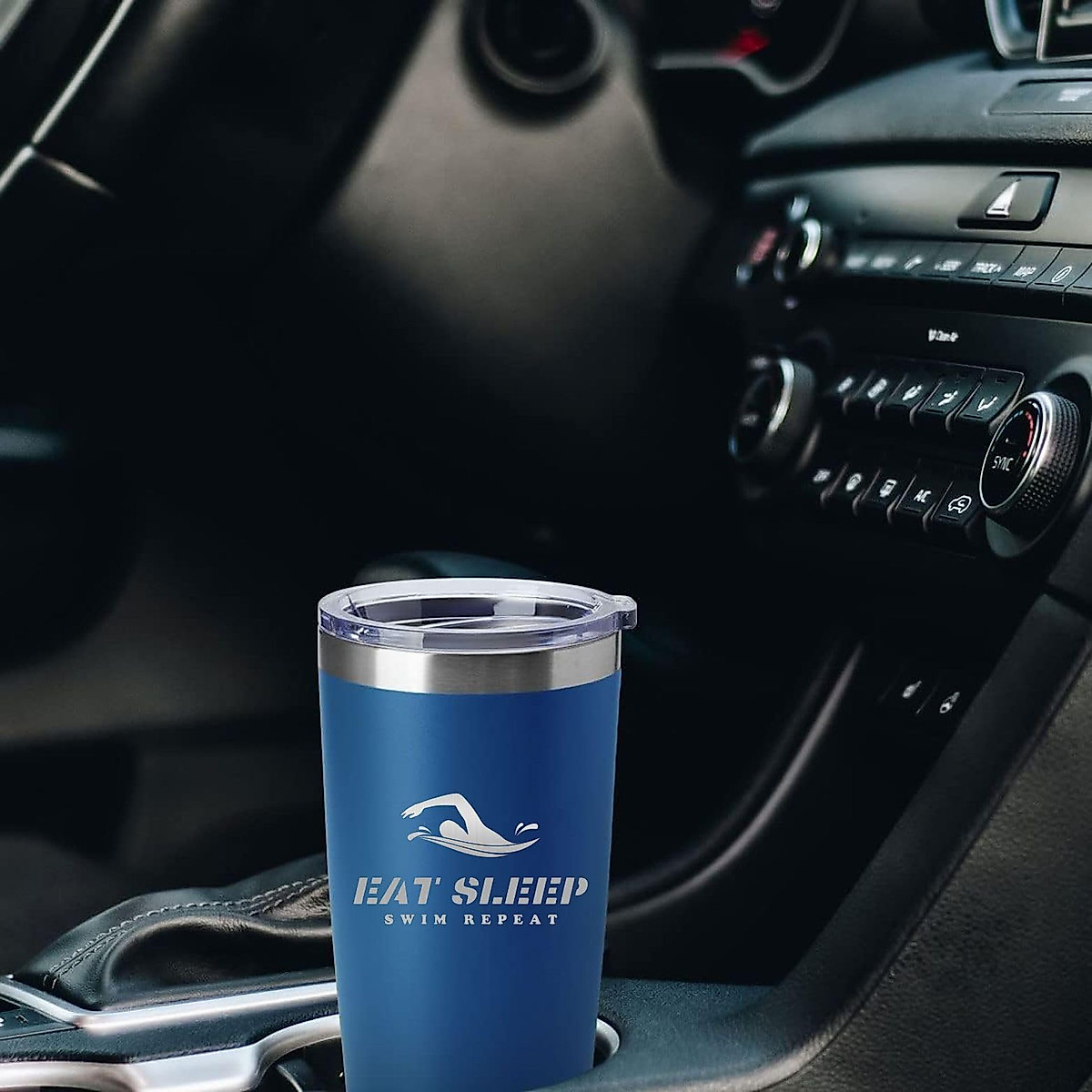 Dashing Nova Personalized Custom Name Tumbler with Inspirational Quotes for Swimmers and Coaches Gifts, 20oz Double Wall Stainless Steel Insulated Bottle with Straw (Blue), Medium