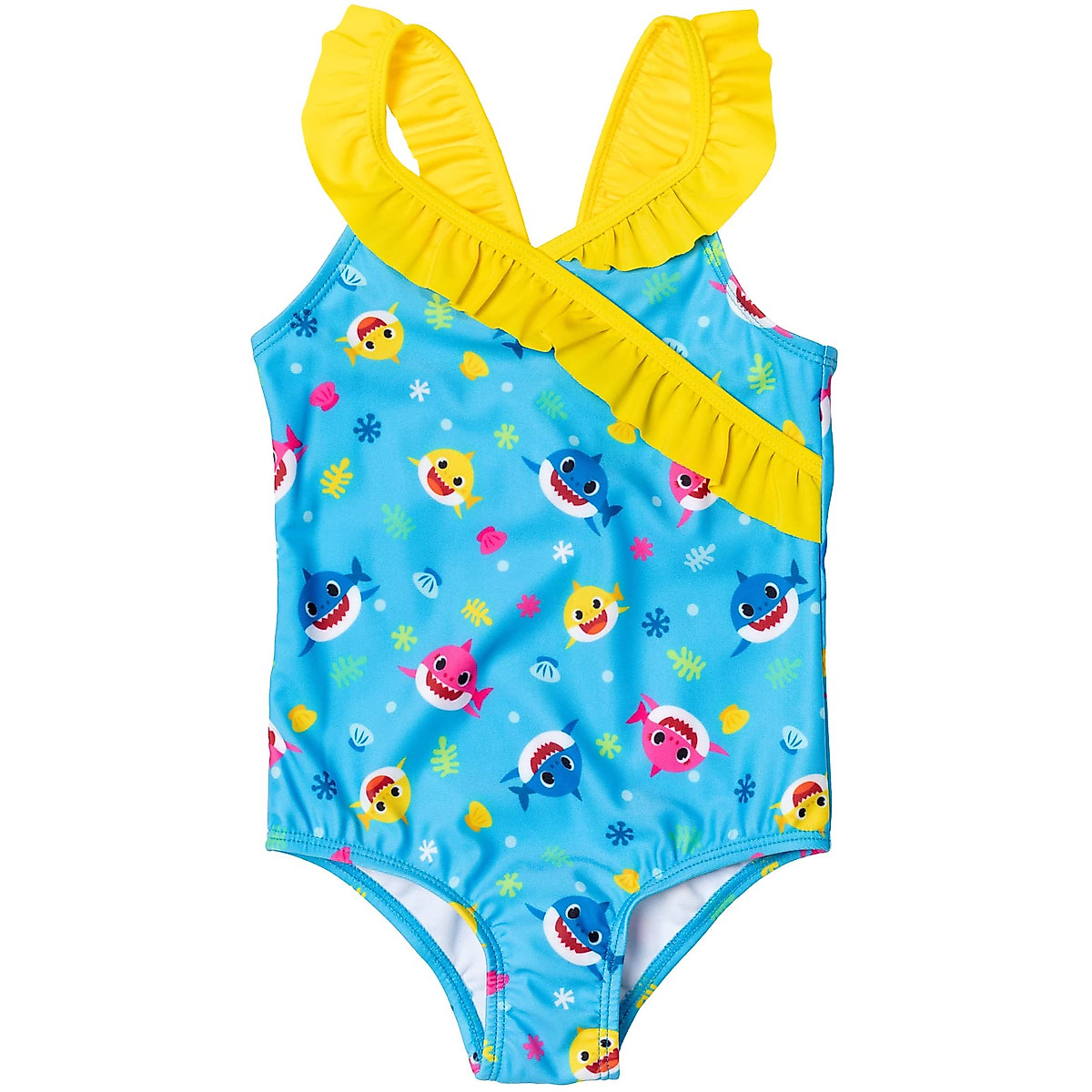 Baby Shark Toddler, Baby-Girls Swimwear Crossover One Piece Bathing Suit, 3T, Blue