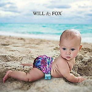 Reusable Swim Diaper & Wet Bag for Babies, Infants & Toddlers 0-2 Years Adjustable Girls Swimming Diaper & Water Resistant Swim Bag – Floral – 1 Pack by Will & Fox