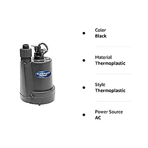 Superior Pump 91250 1800GPH Thermoplastic Submersible Utility Pump with 10-Foot Cord, 1/4 HP