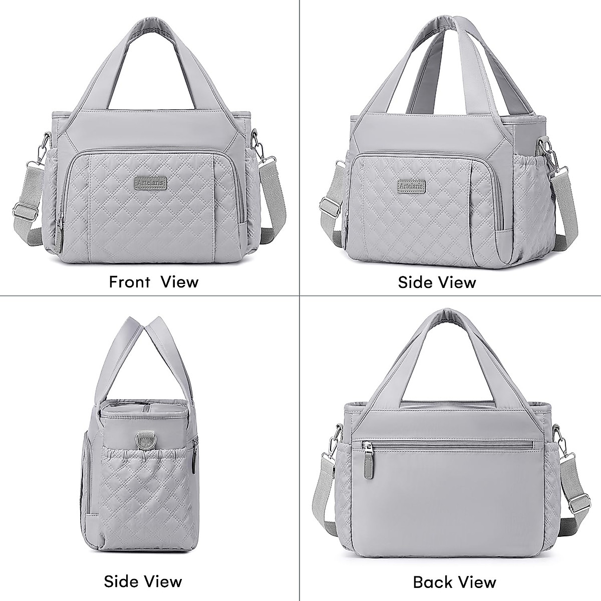 Artelaris Lunch Bag for Women, Insulated Lunch Box for Work, Large Leakproof Cooler Purse with Side Pockets & Removable Shoulder Strap Women's Lunch Tote Bag for Picnic Beach Cute Lunch Bags (Gray)