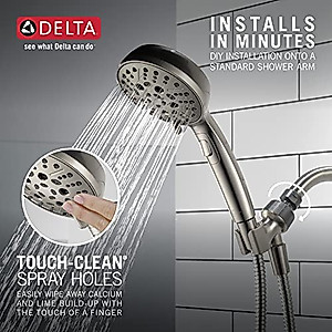 Delta Faucet 6-Setting Handheld H2Okinetic Shower Head, Brushed Nickel Shower Head with Hose, Handheld Shower Heads, Detachable Shower Head, Hand Shower 1.75 GPM, Stainless 75536SN